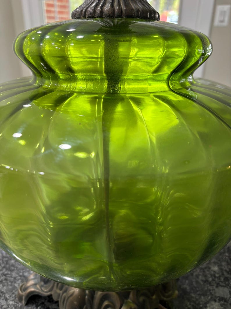 Large Vintage Green Handblown Table/floor Lamp With Ambient Light - Etsy