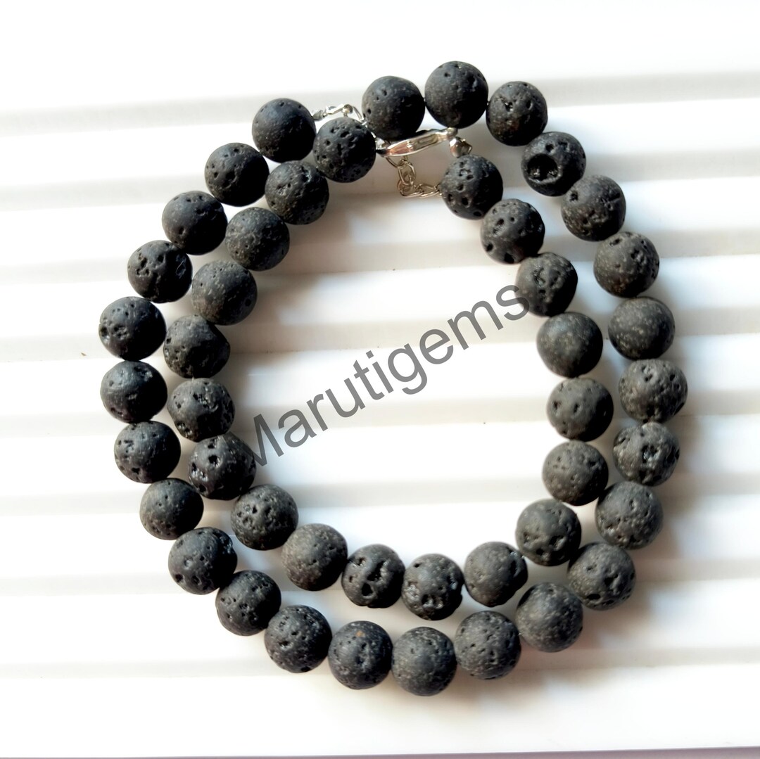 Lava Stone Necklace 8mm Smooth Round Beads | Natural Volcanic Rock ...