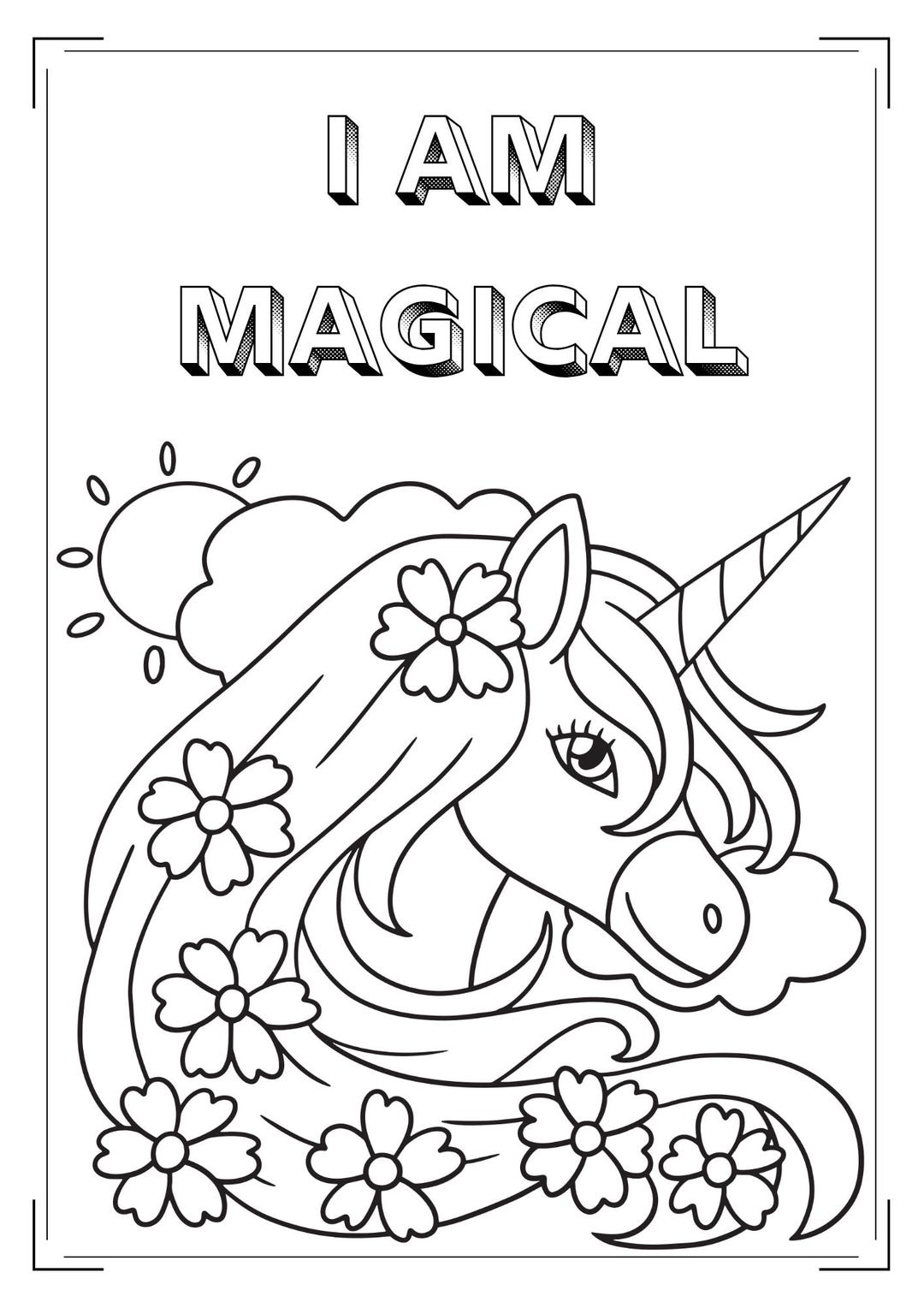 I Am Magical Unicorn Coloring Page Positive Affirmation Printable for ...