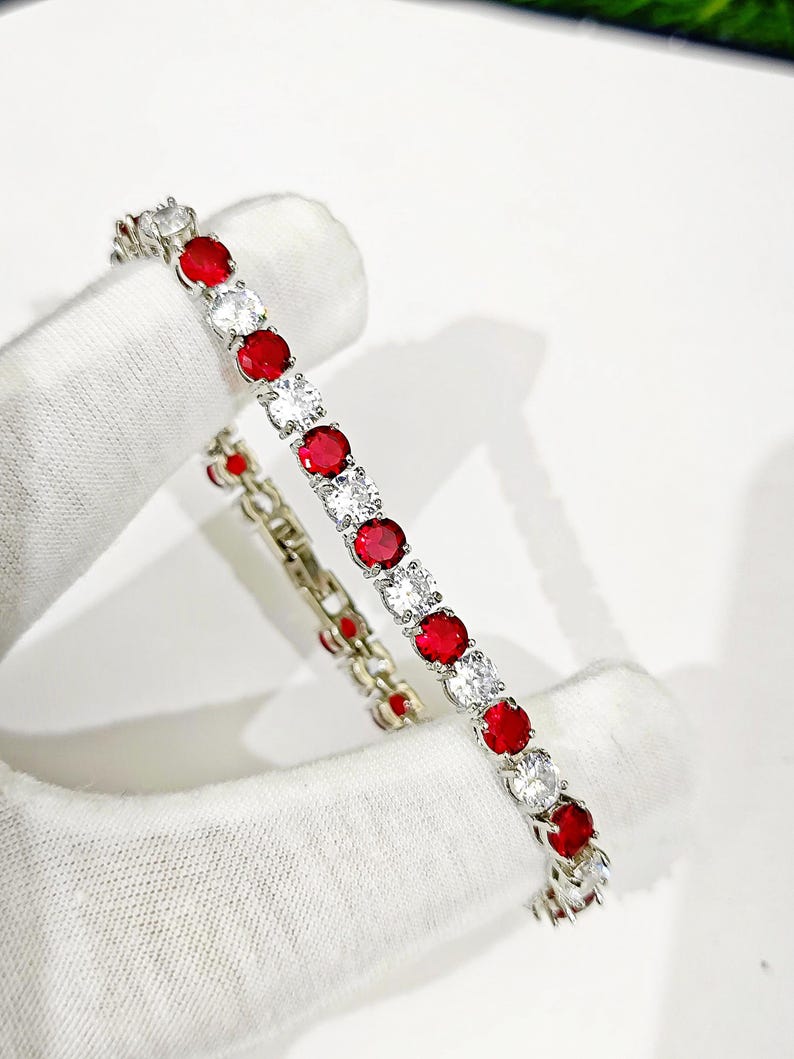 Ruby Diamond Tennis Bracelet | Minimalist Art Deco Bracelet | Elegant ...