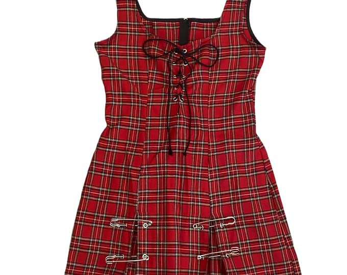 90s Dress - Edgy Lip Service Plaid Pleated Mini - Lace up Bodice ...