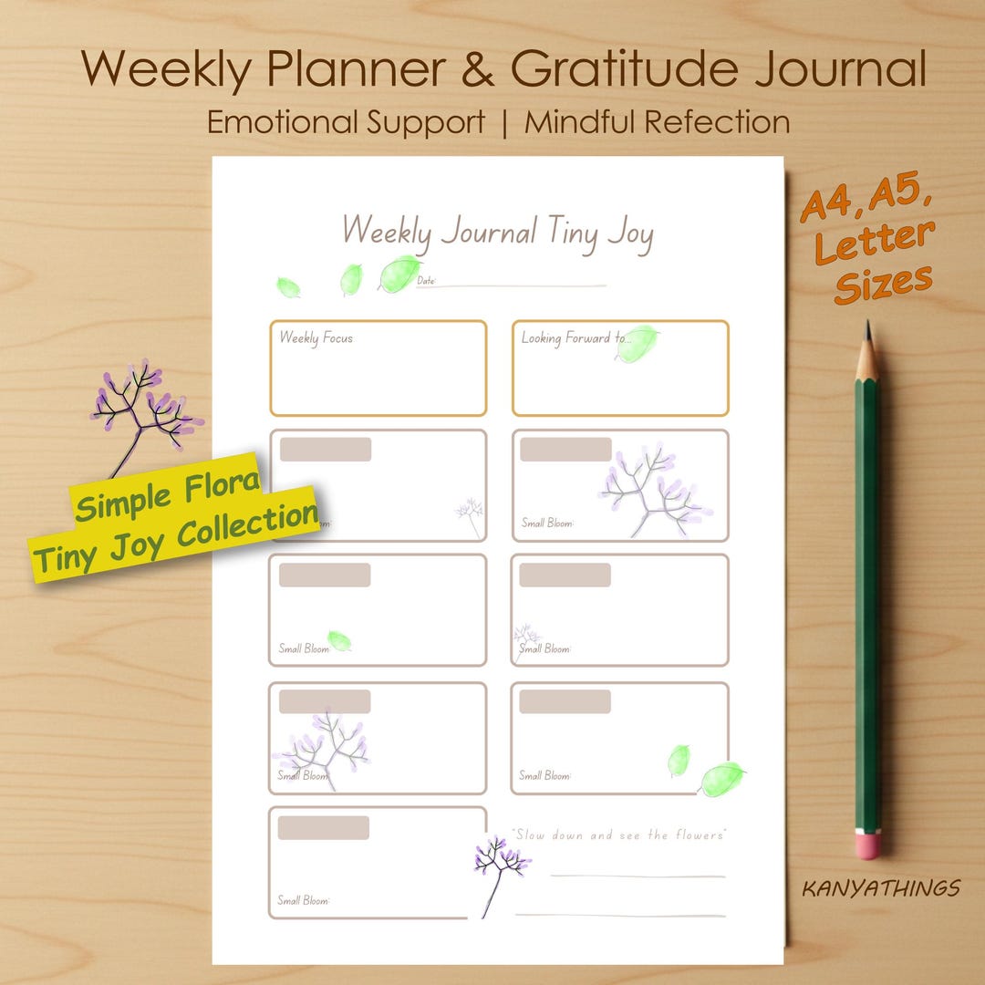 Hand Drawn Weekly Planner, Floral Tiny Joy Journal, Undated Weekly ...