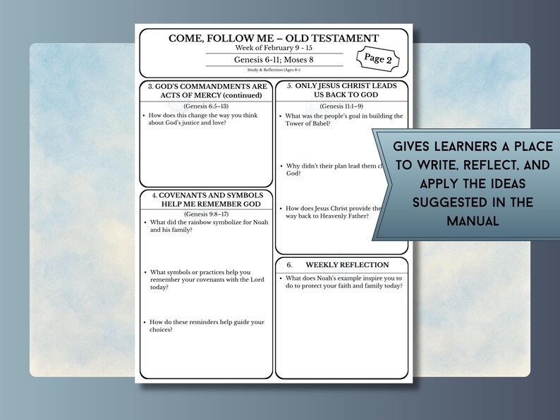 Come Follow Me Companion Worksheet | Old Testament | Study & Reflection ...