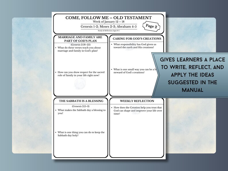 Come Follow Me Companion Worksheet | Old Testament | Study & Reflection ...
