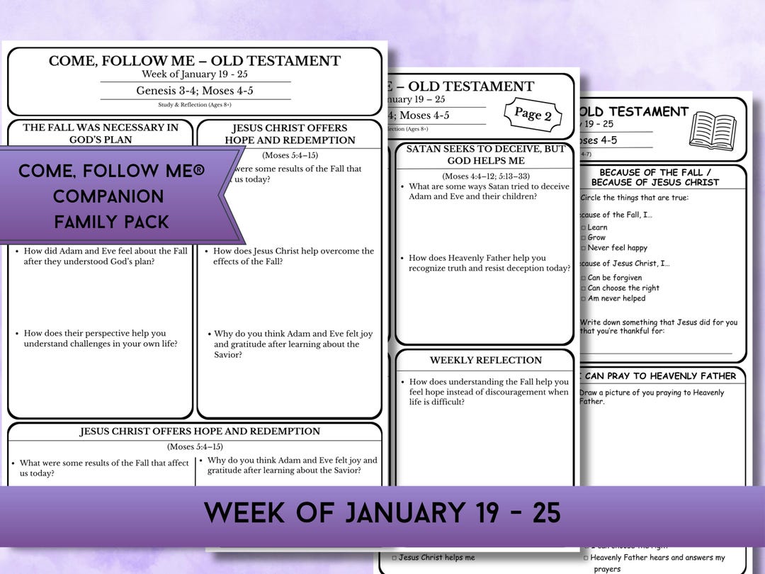 Come Follow Me Companion Worksheets | Old Testament | Family Pack | Jan ...