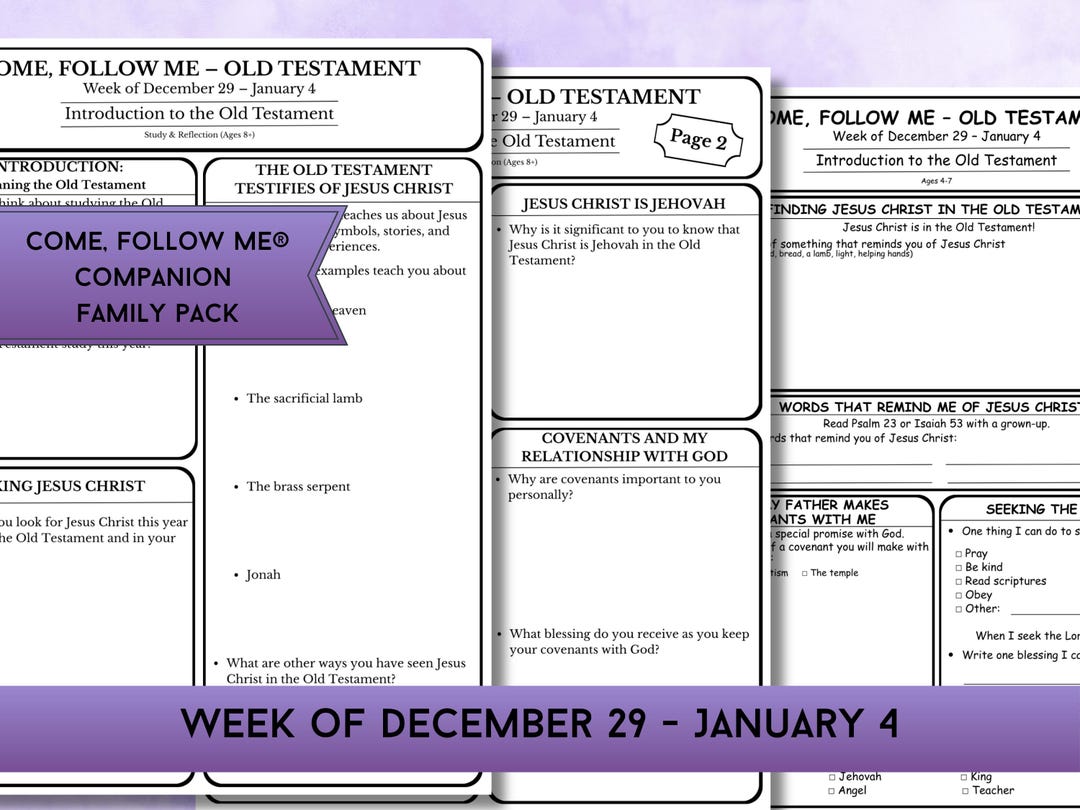Come Follow Me Companion Worksheets | Old Testament | Family Pack | Dec ...
