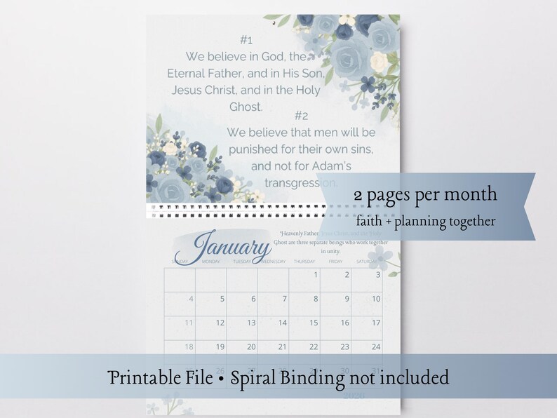 Articles of Faith 2026 Printable Calendar | LDS Monthly Calendar - Etsy