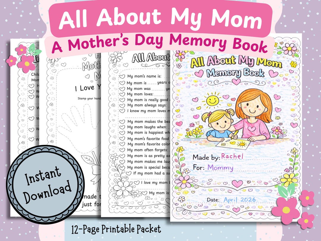 Mother's Day Gift for Kids | All About My Mom Memory Book | Handprint ...