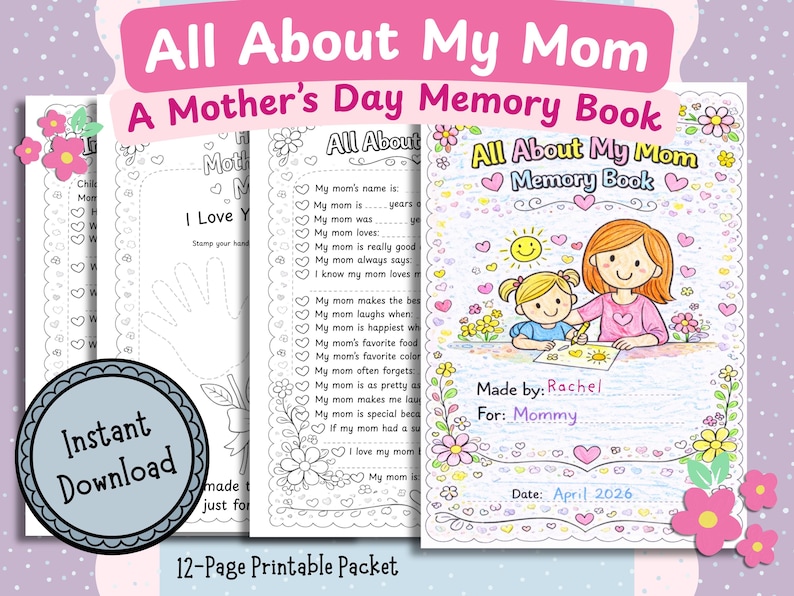 Mother's Day Gift for Kids | All About My Mom Memory Book | Handprint ...