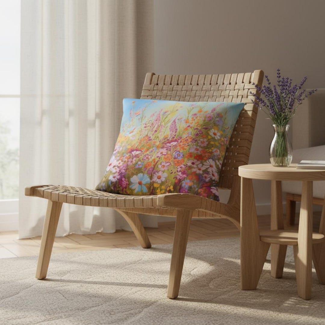 Wildflower Field Pillow Cover — Art Floral Pillowcase With Linen Feel ...