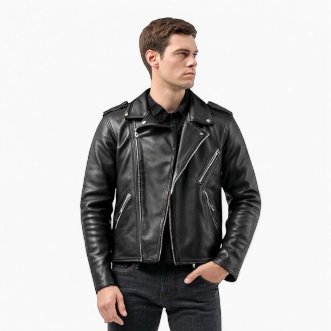 Genuine Leather Brando Biker Jacket for Men – Black Motorcycle Rocker ...