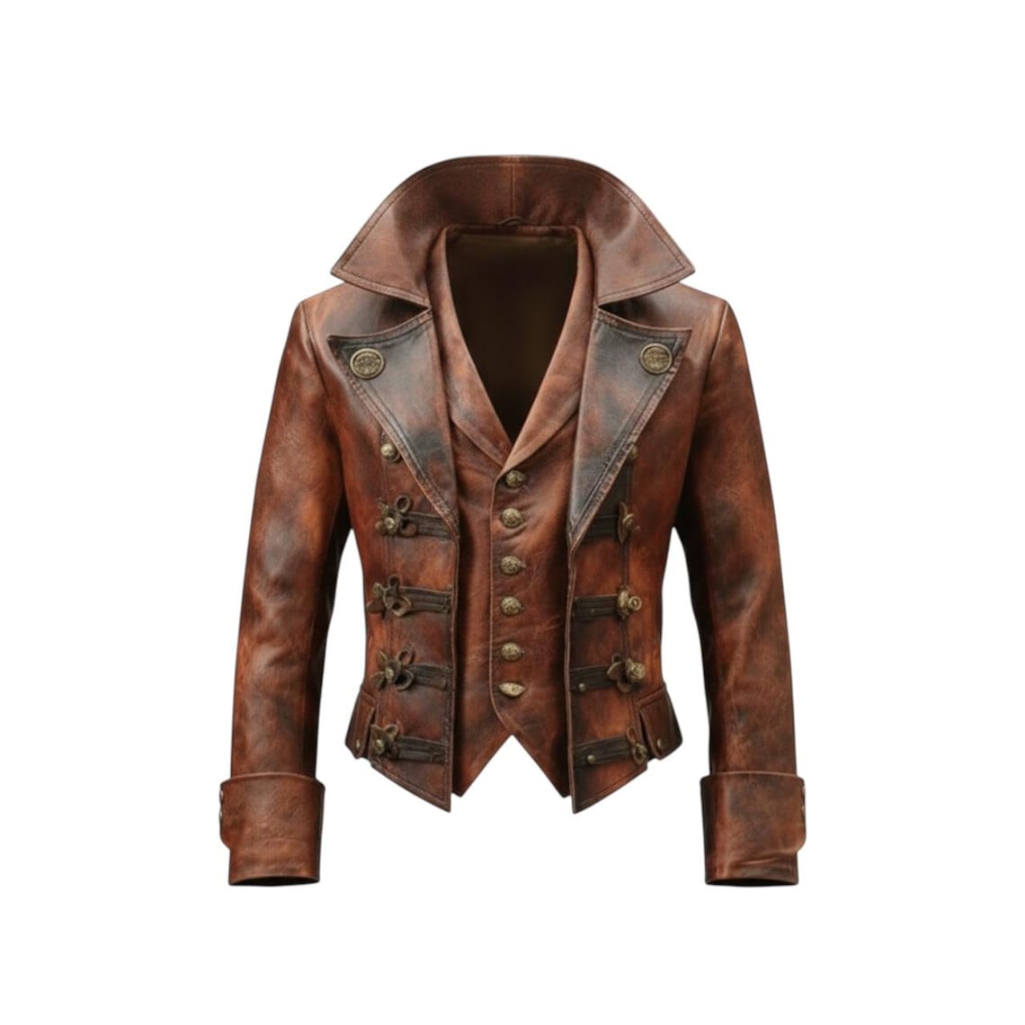 Men Vintage Brown Steampunk Leather Jacket – Gothic Victorian Pirate ...