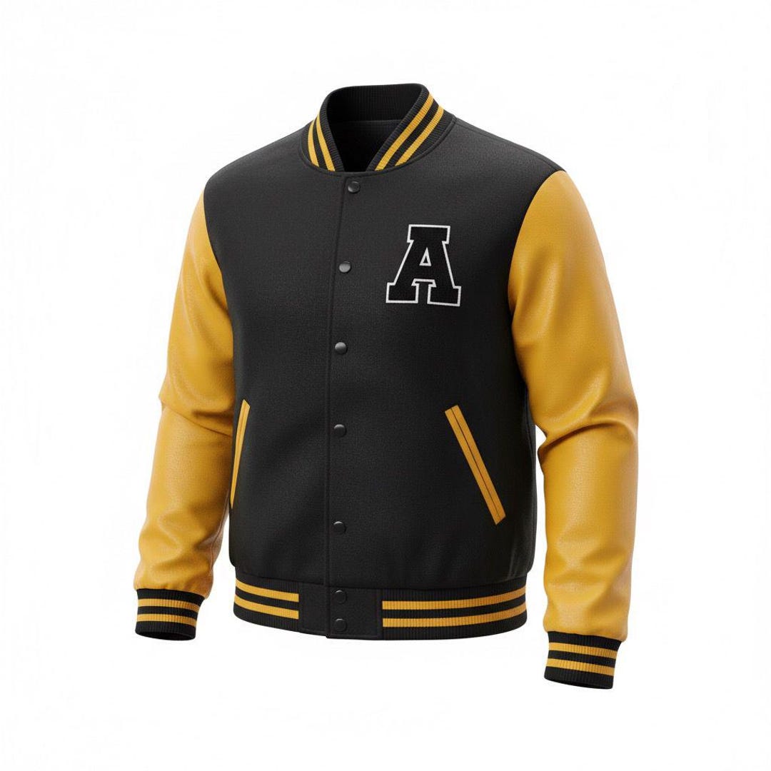 Black & Yellow Letterman Jacket — Chenille “A” Patch Varsity Bomber ...