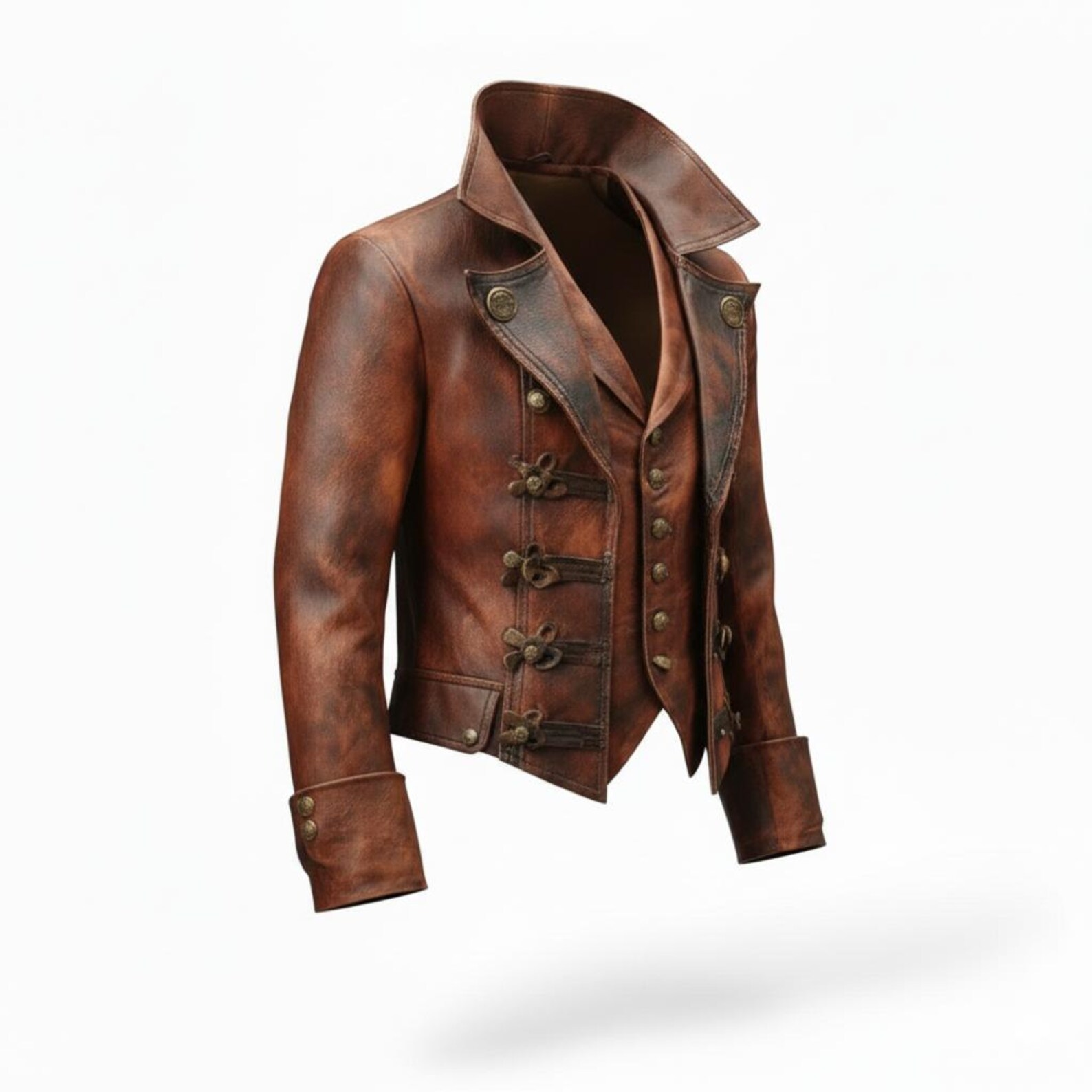 Men Vintage Brown Steampunk Leather Jacket – Gothic Victorian Pirate ...