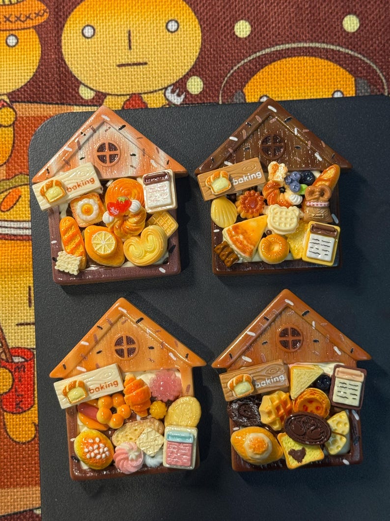 Mini Bakery House Fridge Magnets, Handmade Bread & Pastry Bakery Scene ...