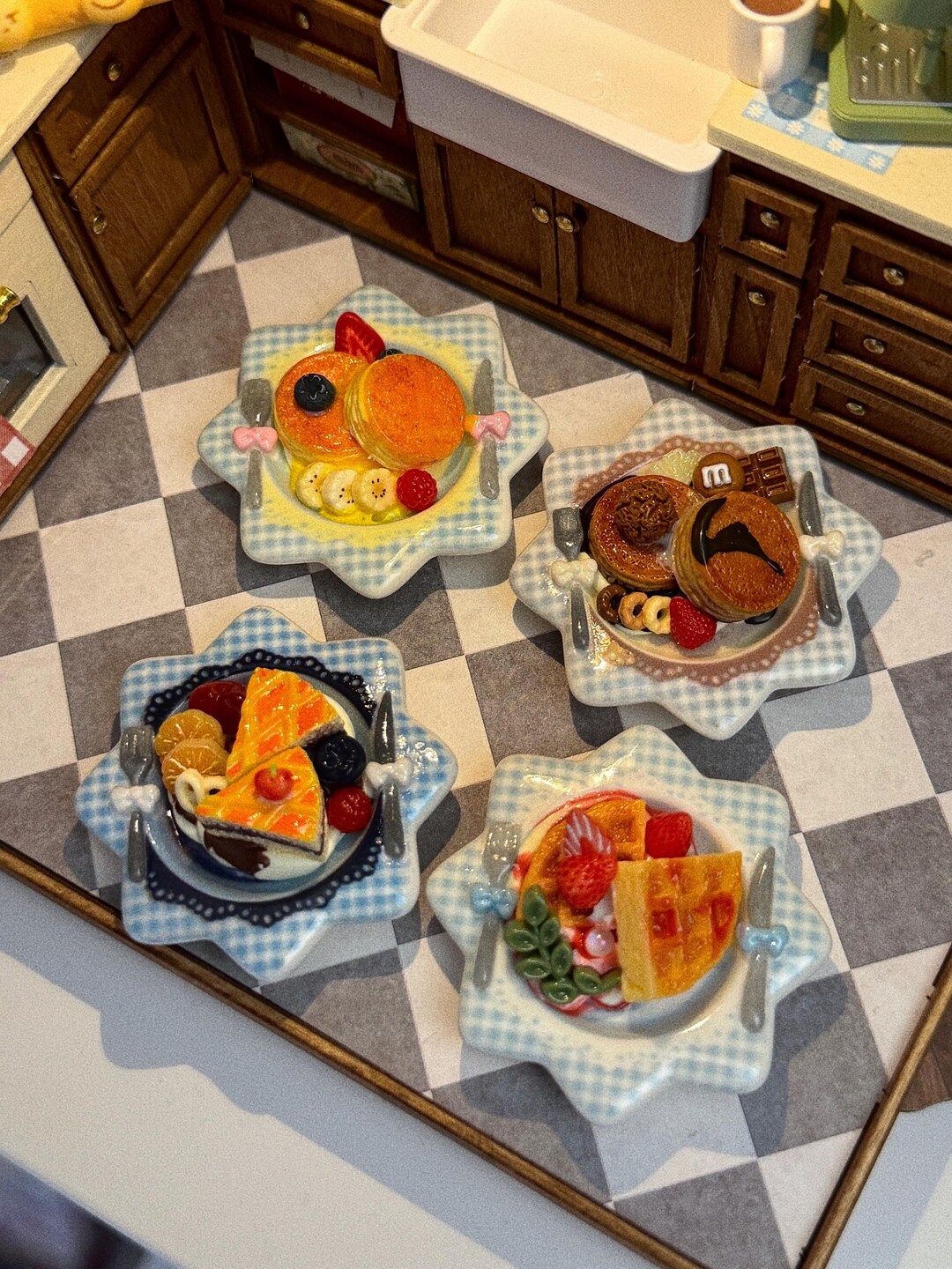 Handmade Mini Afternoon Tea Plates Magnet, Pancakes, Blueberry Cakes ...