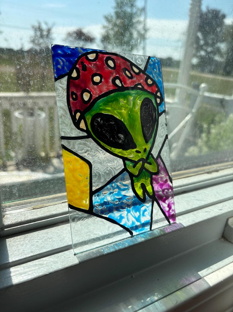 Small Cute Alien Stained Glass Panel - Etsy