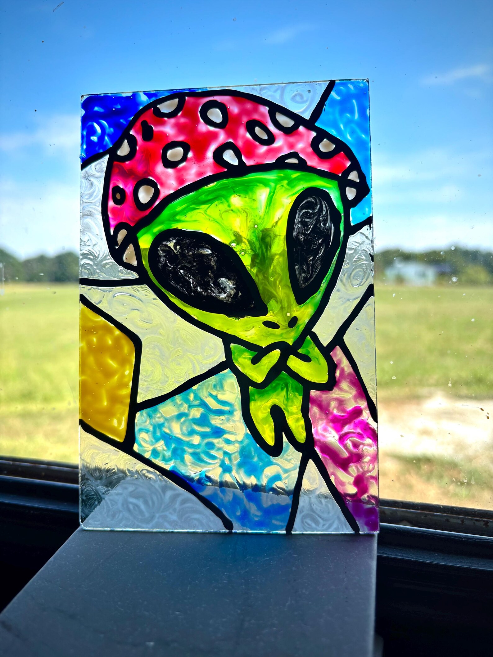 Small Cute Alien Stained Glass Panel - Etsy