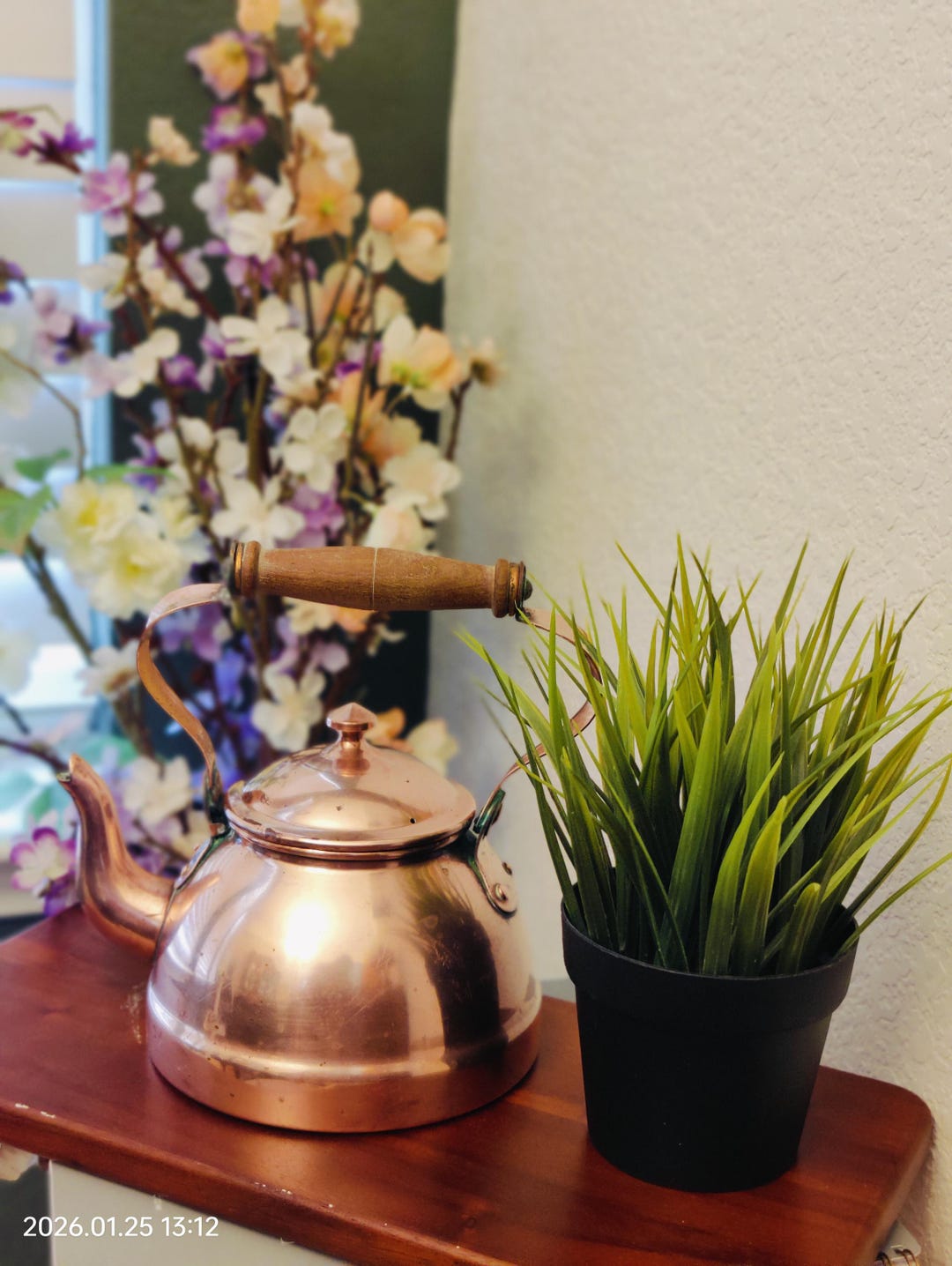 Vintage Copper Tea Kettle, Wood Handle, Portugal Farmhouse Decor - Etsy