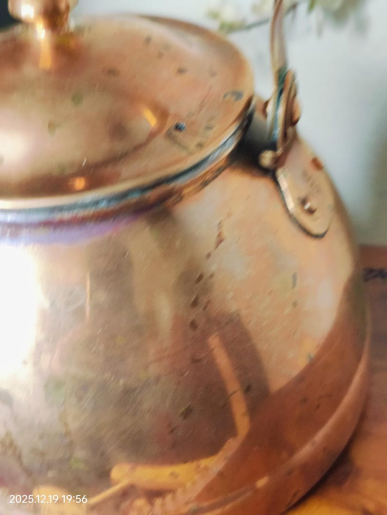 Vintage Copper Tea Kettle With Black Wood Handle, Rustic Farmhouse ...