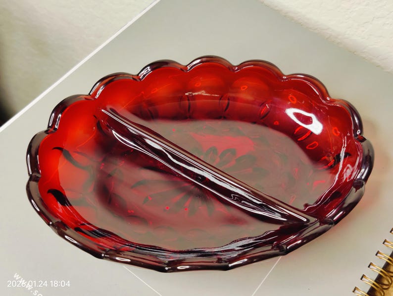 Vintage Imperial Glass Ruby Red Relish Dish | Mid Century Divided Bowl ...