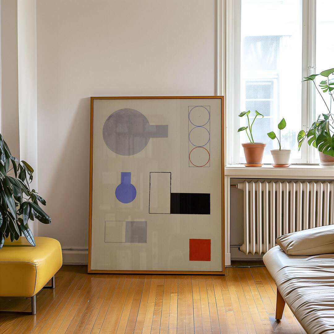 Abstract Dada Bauhaus Oil Painting, Vintage Minimalist Modern Art Print ...