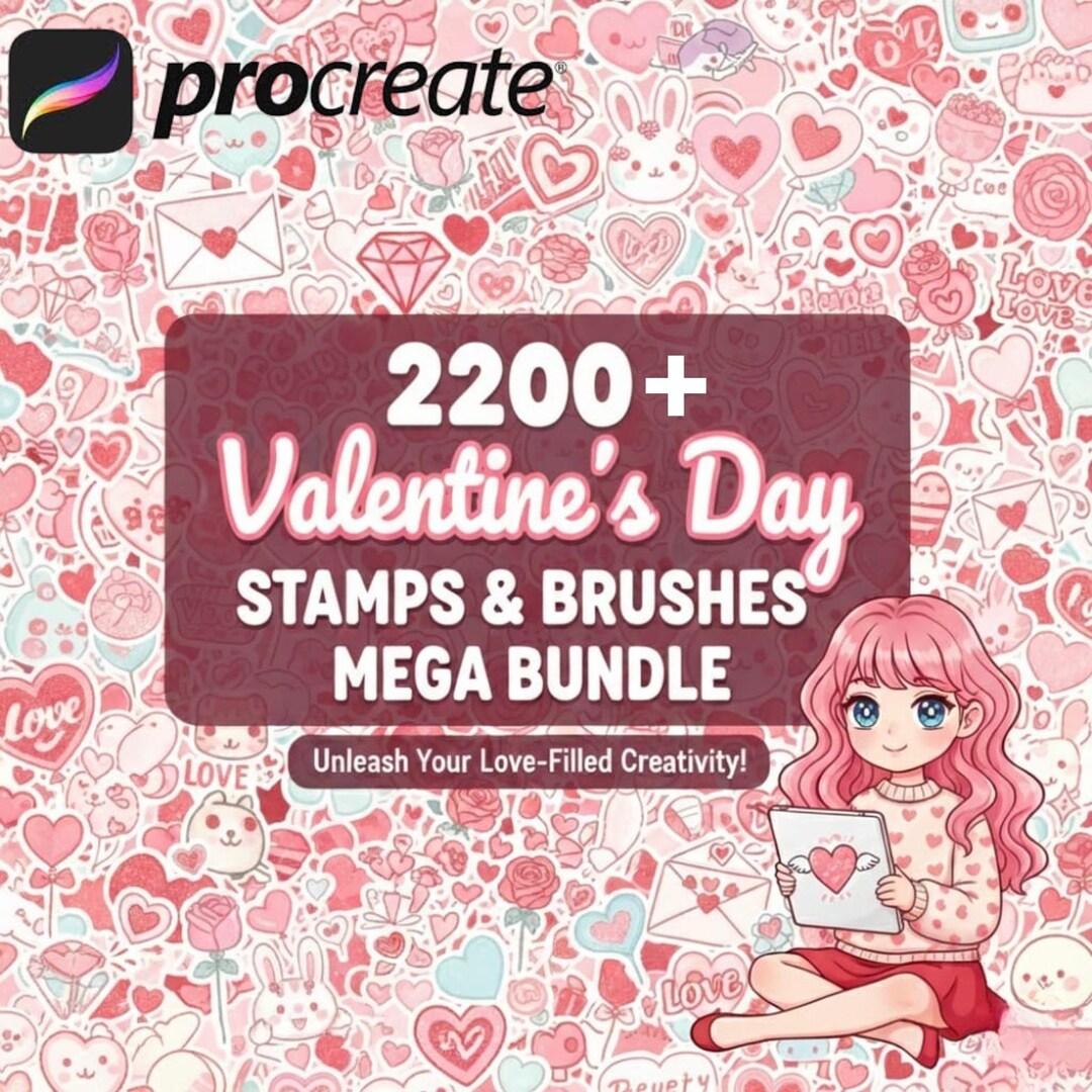 2200+ Procreate Valentine's Day Stamps & Brushes Mega Bundle | Hearts ...