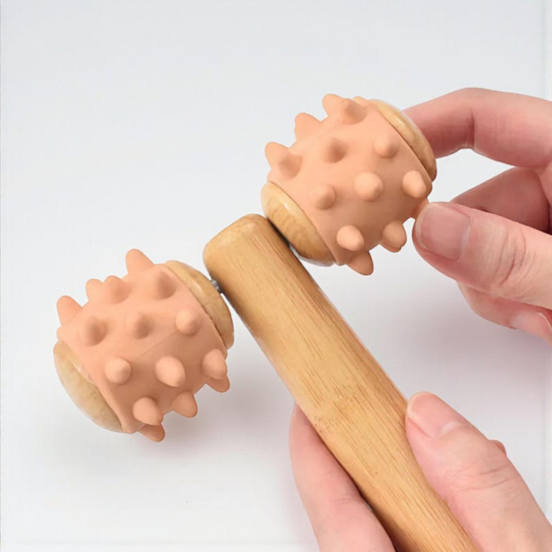Eco-friendly Bamboo Body Massager – Dual Roller Design With Silicone ...