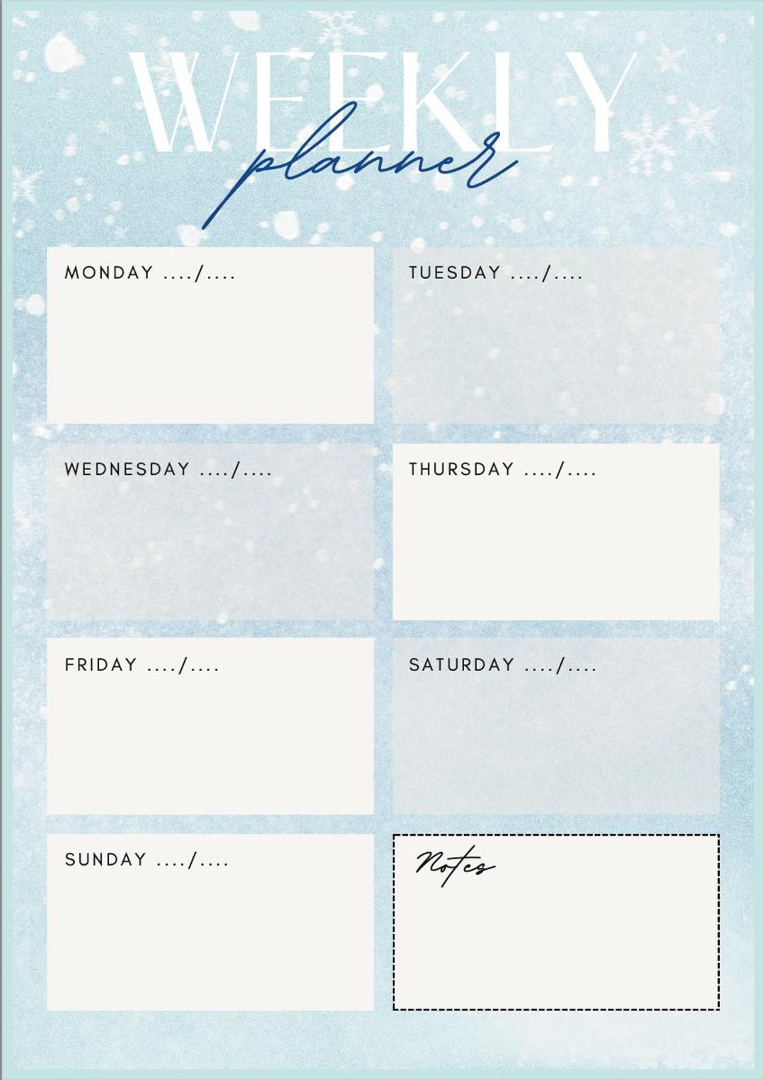 Printable Weekly Planner - Winter Edition - Etsy