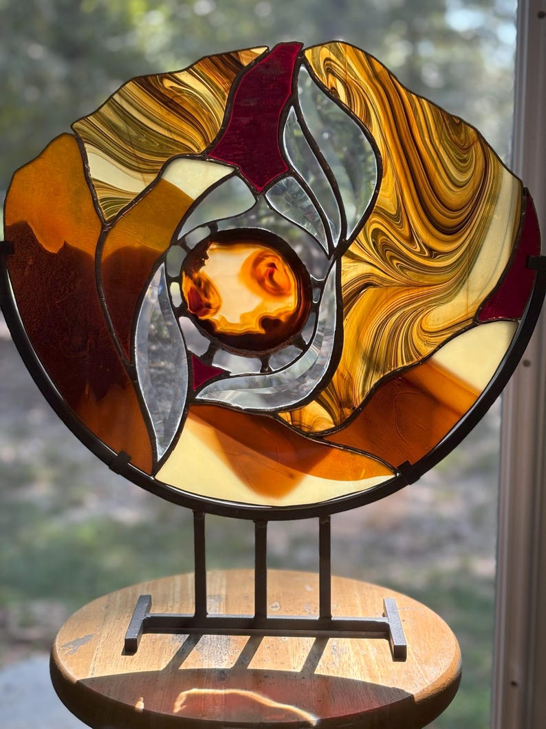 One of a Kind Agate Flow Stained Glass Art on Stand - Etsy