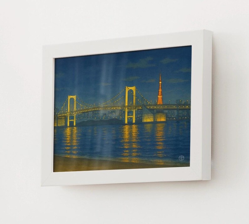 Tokyo Rainbow Bridge Watercolor Print – Japan Night Skyline (digital ...