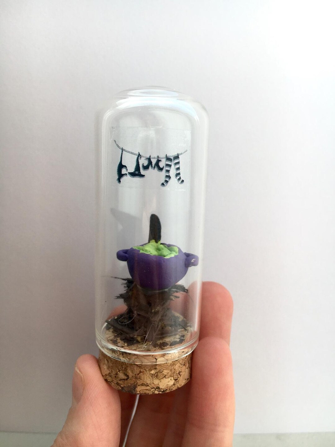 Miniature Witch Potion Cauldron | Halloween Spooky Decor in Glass Dome ...