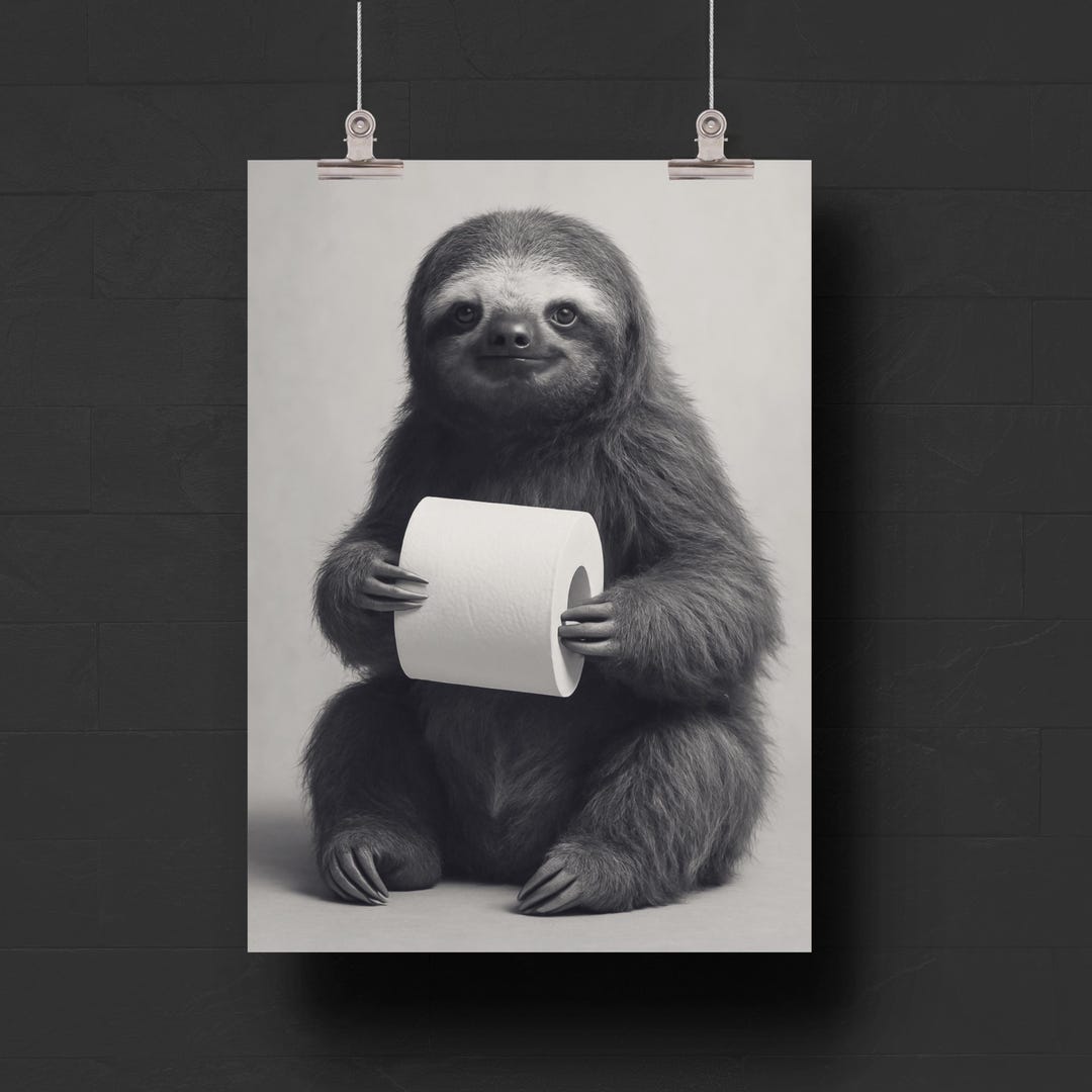 Funny Sloth Toilet Paper Poster, Black and White Bathroom Wall Art - Etsy