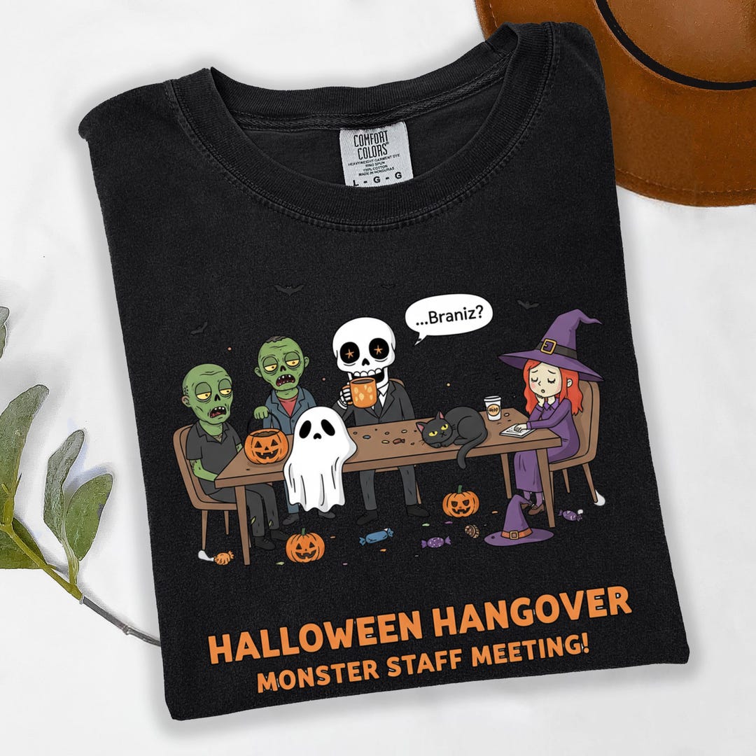 100% Cotton Halloween Hangover Shirt, Funny Monster Staff Meeting T ...