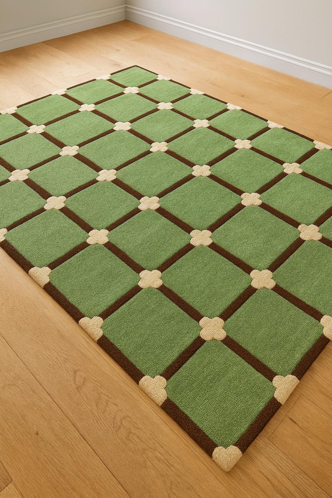 Handmade Green Checkered Tufted Rug, Geometric Area Rug - Etsy