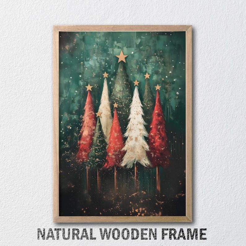 Abstract Christmas Tree Wall Art, Modern Holiday Forest Print, Rustic ...