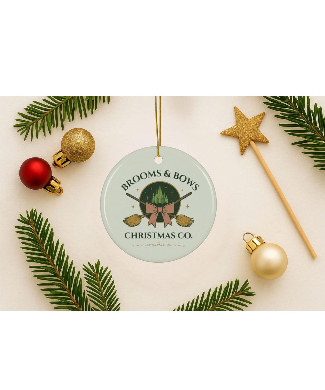 Wicked-inspired Christmas Ornament, Broom & Bows (ceramic, 2.75") - Etsy
