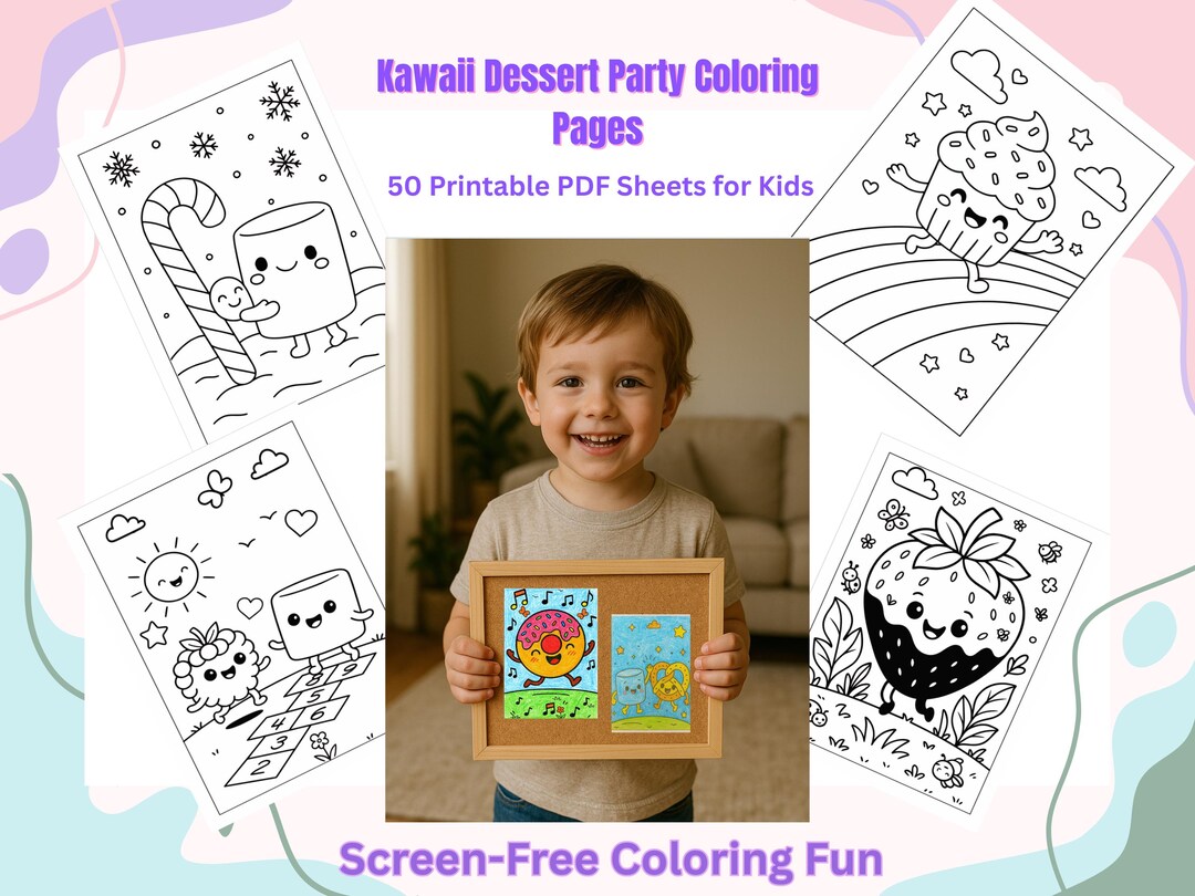Kawaii Dessert Party Coloring Pages | 50 Printable PDF Sheets for Kids ...