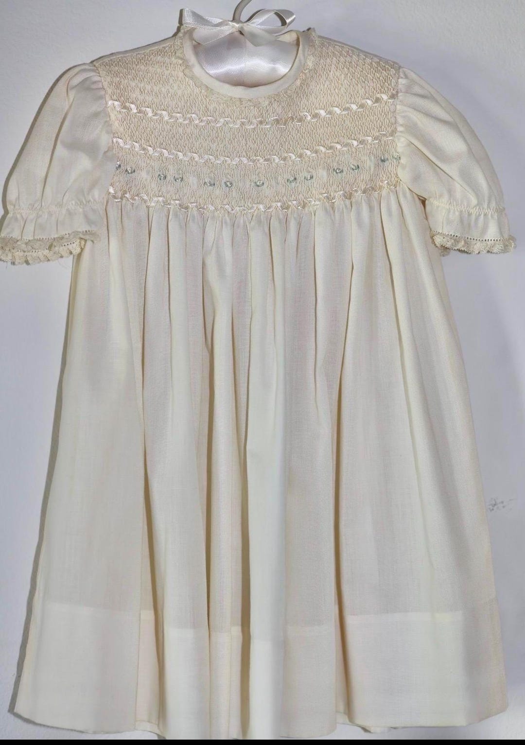 Hand Smocked Baby Dress: Ivory Batiste With Silk Ribbon (12-18 Months ...