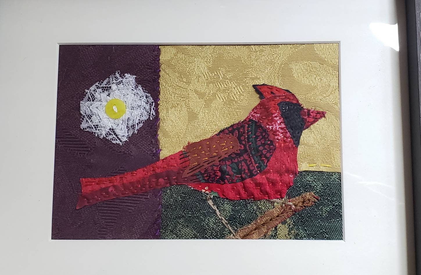 Red Cardinal Bird Slow Stitched Fabric Picture - Etsy