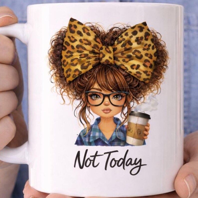 Not Today Coffee Girl PNG | Leopard Bow Afro, Sublimation Design ...