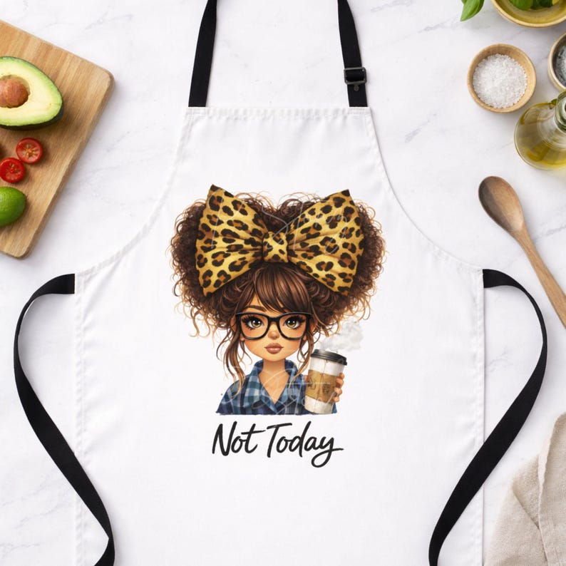 Not Today Coffee Girl PNG | Leopard Bow Afro, Sublimation Design ...