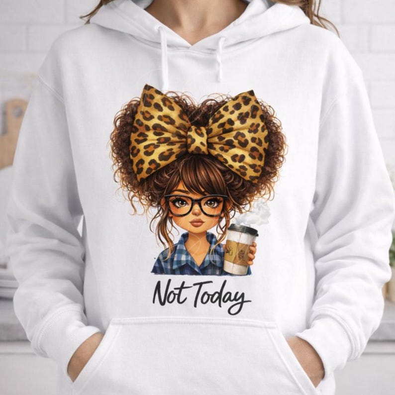 Not Today Coffee Girl PNG | Leopard Bow Afro, Sublimation Design ...
