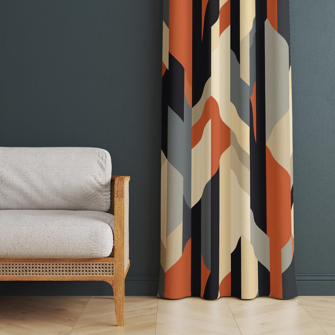 Abstract Geometric Curtain Panel: Modern Colorful Zigzag Drapes Custom ...