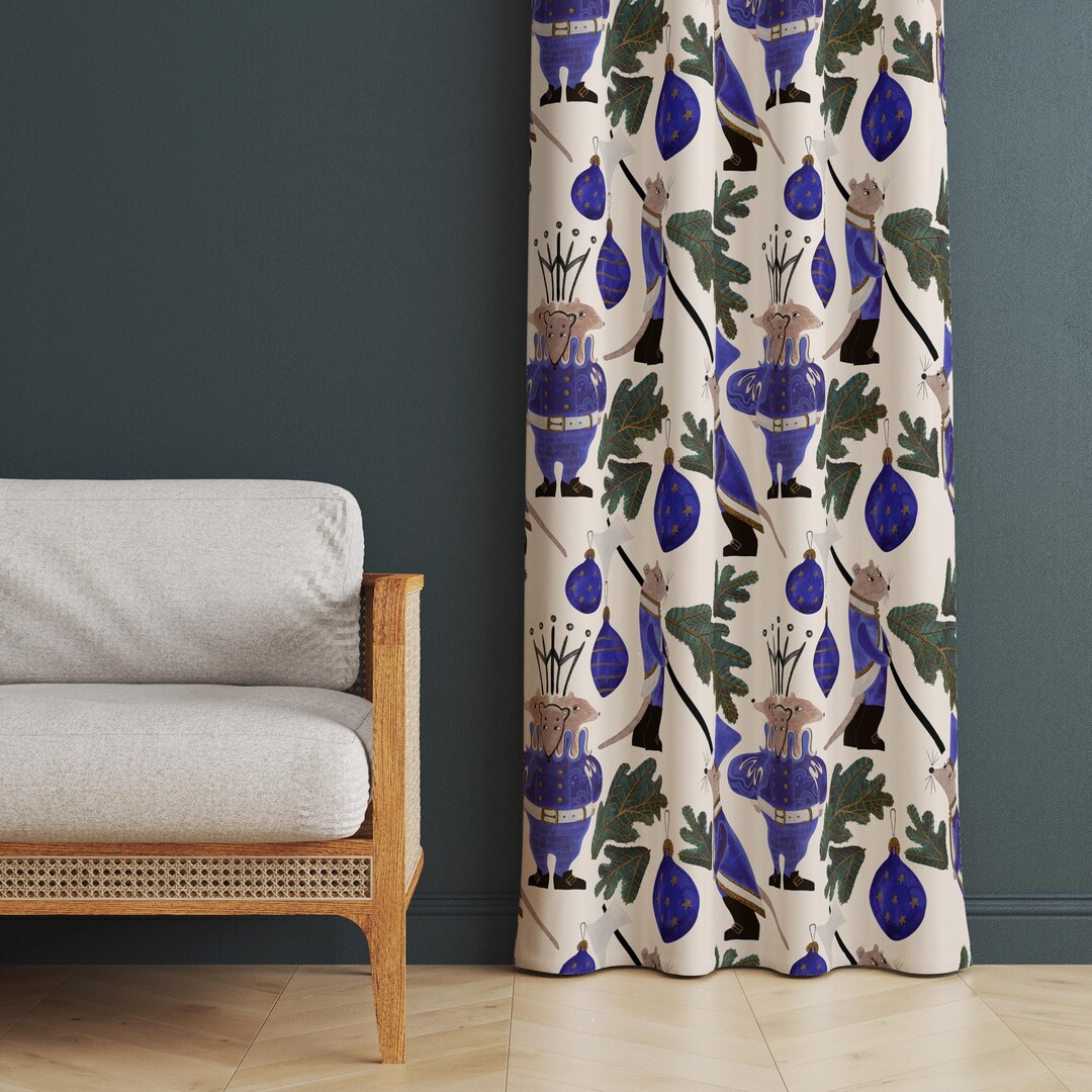 Whimsical Mouse Holiday Curtain Panel: Blue Festive Drape - Etsy