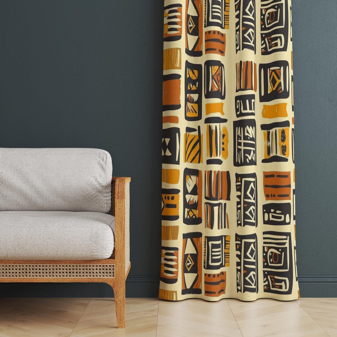 African Mud Cloth Curtain: Tribal Geometric Print, Boho Window Panel ...