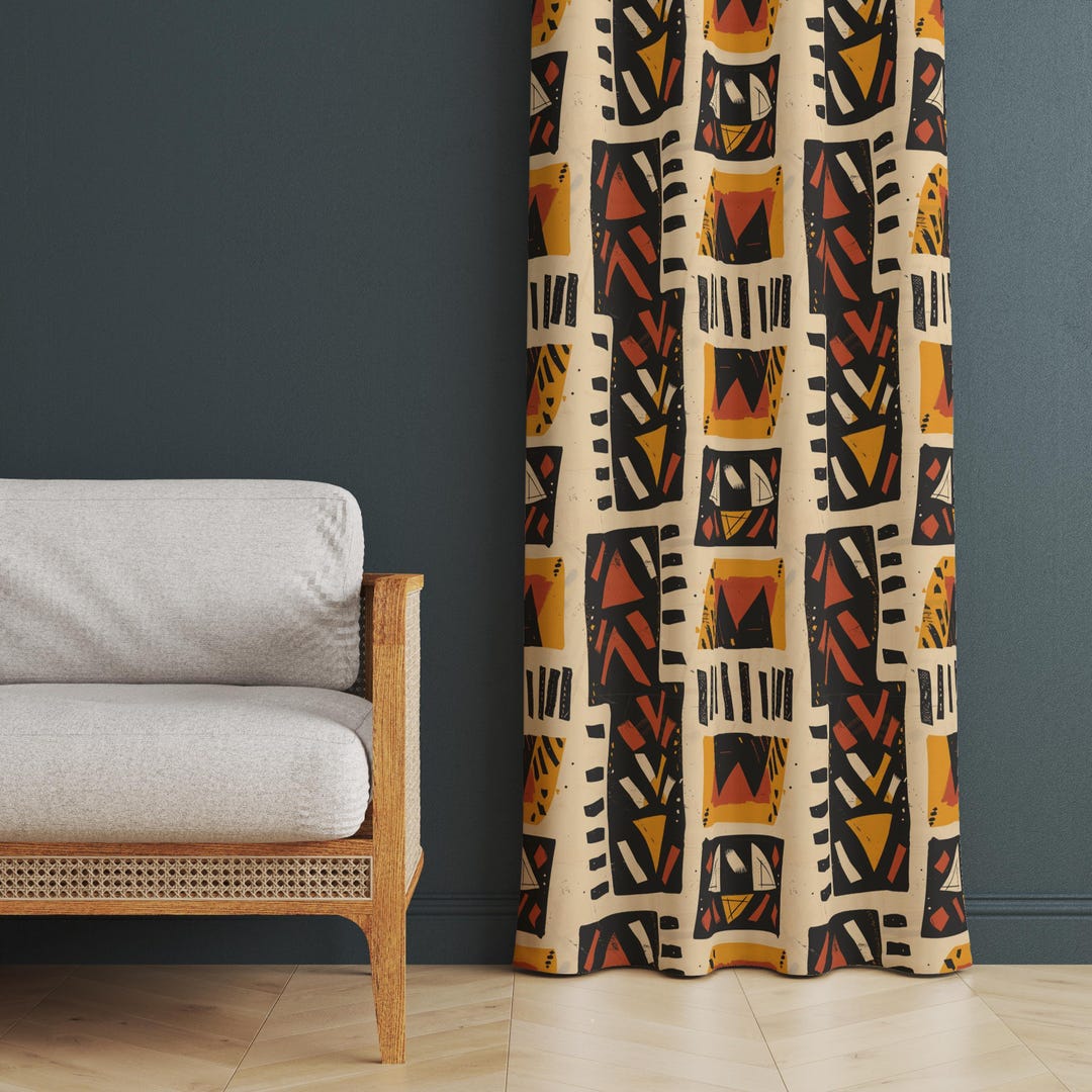 African Mud Cloth Curtain Panel: Bohemian Geometric Window Drape Custom ...