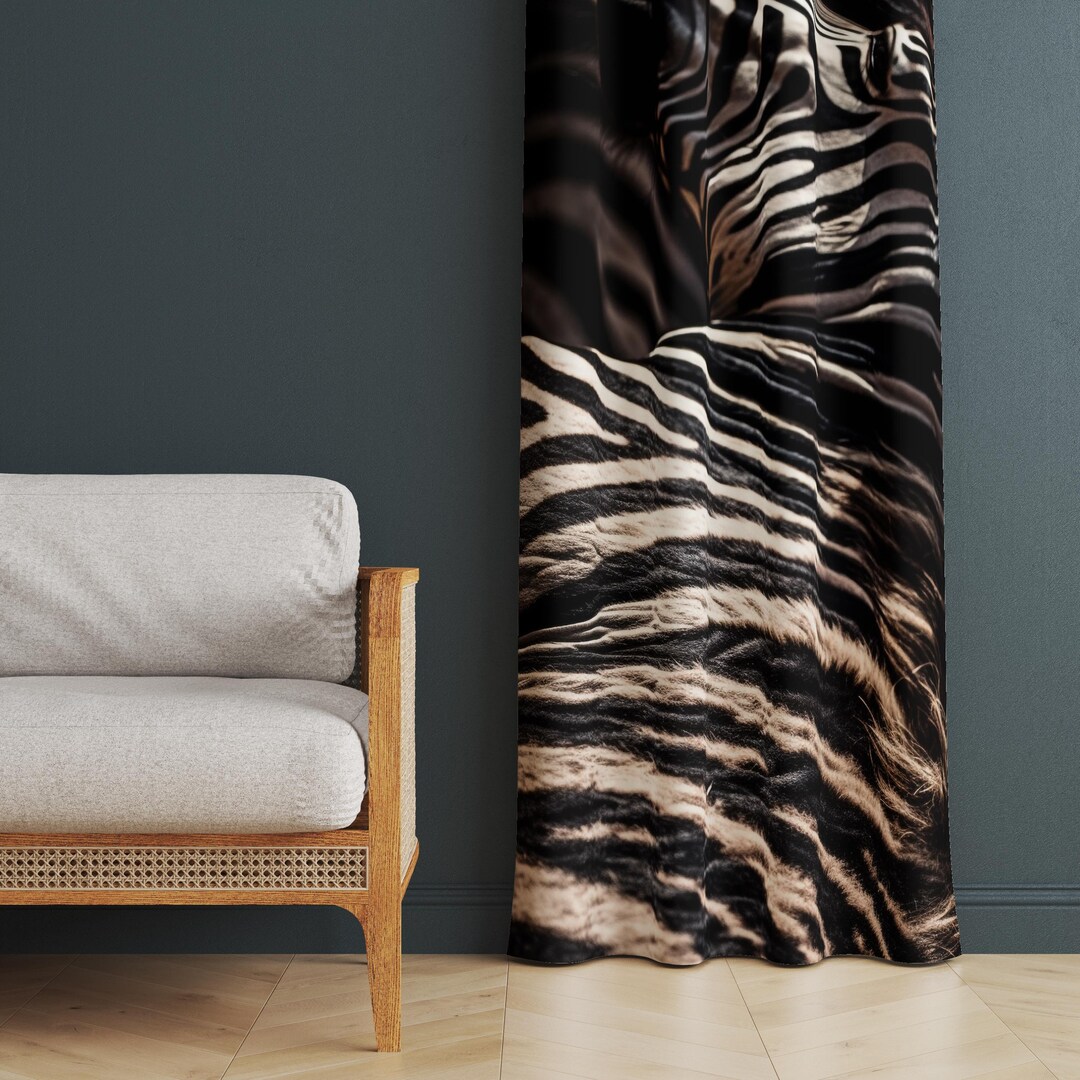 Zebra Print Curtain Panel: Modern Safari Decor, Cotton-Blend Drapes ...