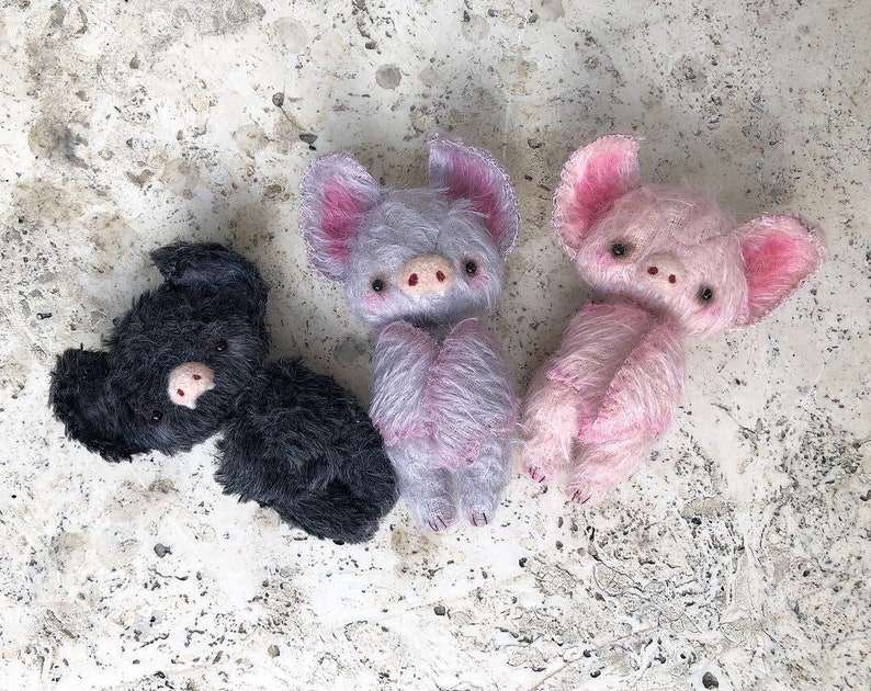 Ooak Baby Bat Teddy Bear Mohair Viscose Halloween Pink Purple - Etsy