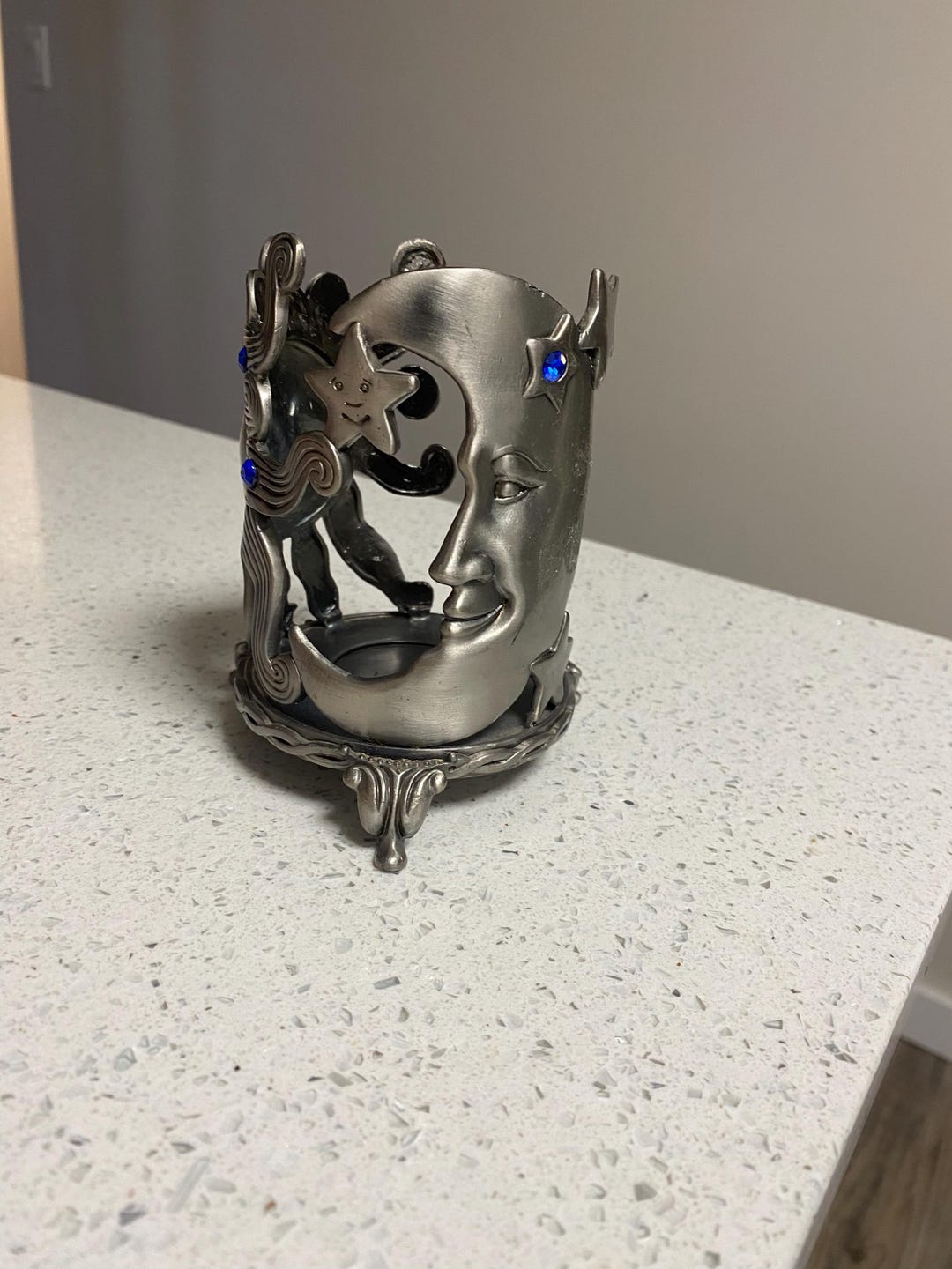 Vintage Pewter Sun and Moon Face Candleholder - Etsy